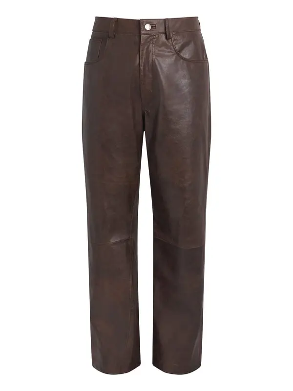 SUNFLOWER Leather Wide Leg Trousers - Brown