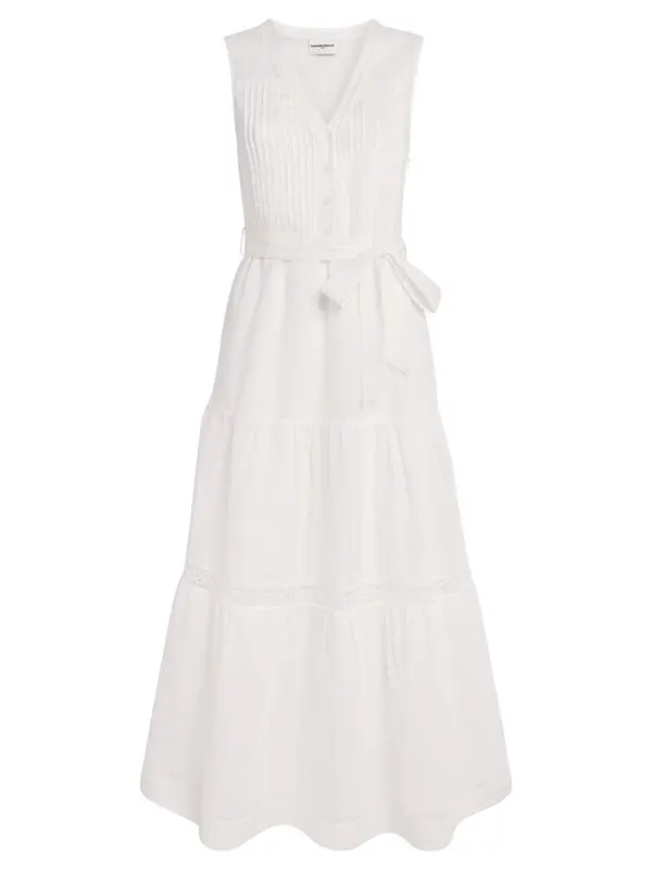 Claudie Pierlot Cotton-ramie Belted Midi Dress - White