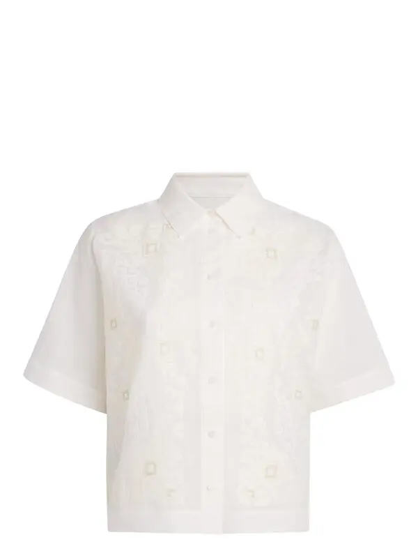 Claudie Pierlot Cotton-ramie Cross-stitch Shirt - White