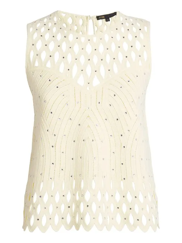 Maje Embellished Crochet Top - Yellow