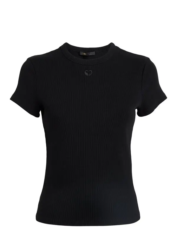 Maje Stretch-cotton Ribbed T-shirt - Black