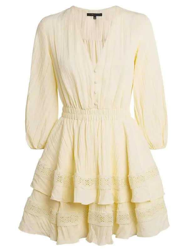 Maje Lace-trim Ruffled Mini Dress - Yellow