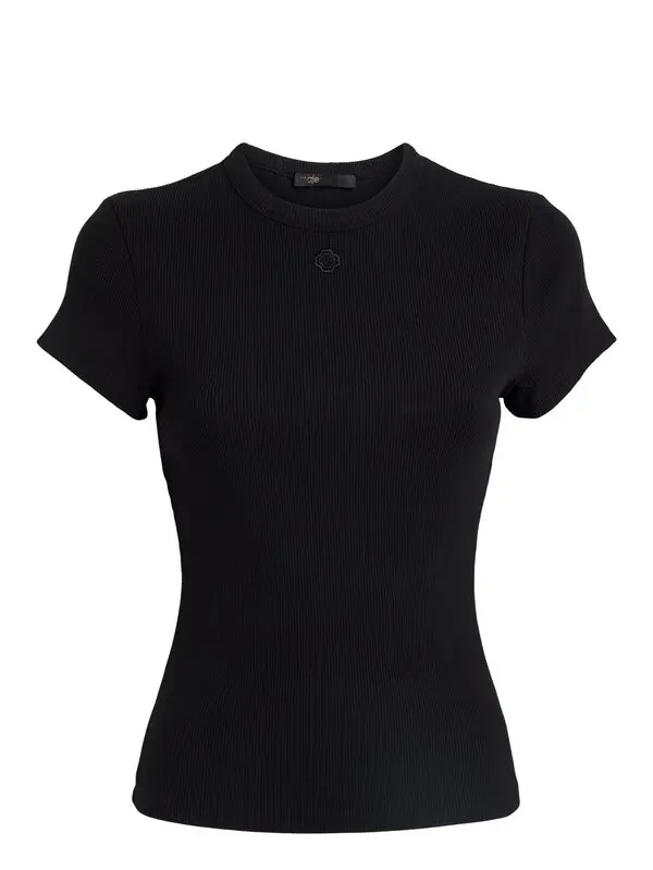 Maje Stretch-cotton Ribbed T-shirt - Black