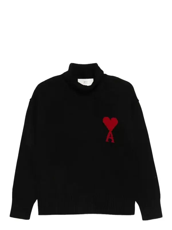 Ami Logo Turtleneck Sweater - Black