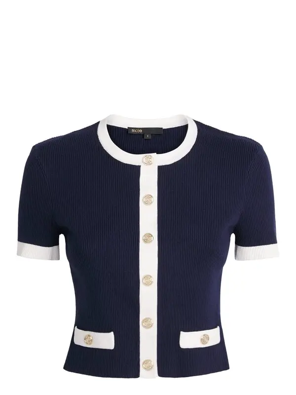 Maje Contrast Trim Cardigan - Blue