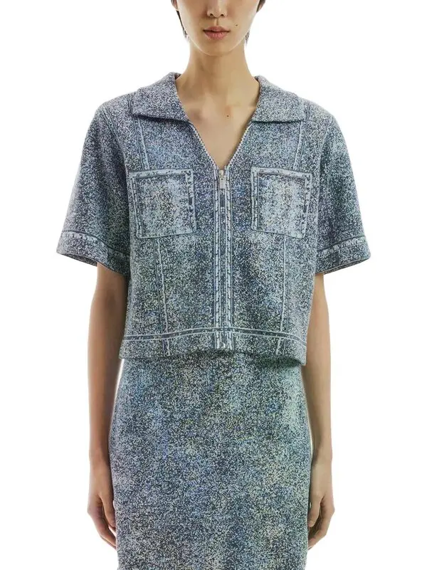 CRUSH COLLECTION Zip-up Short-sleeve Cardigan - Blue