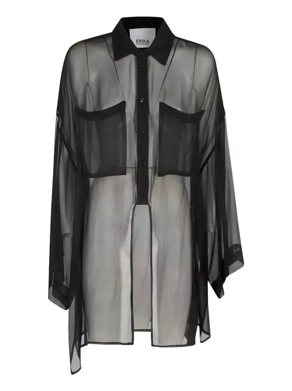 Erika Cavallini Jess Patch-pocket Sheer Shirt - Black