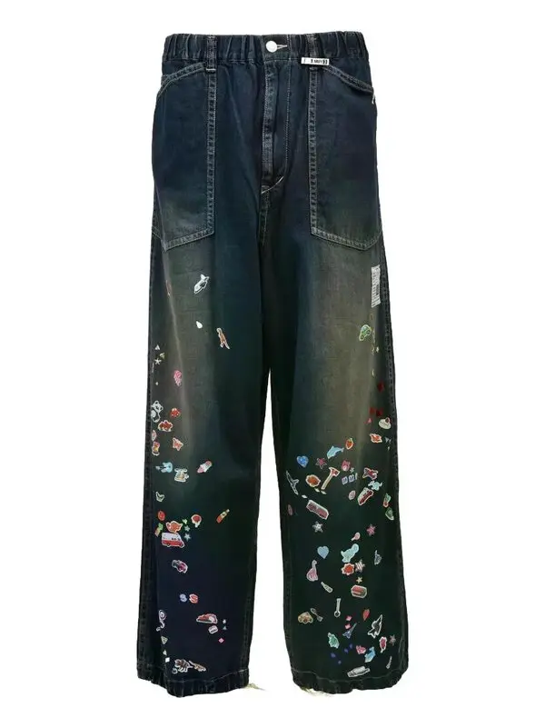 Mihara Yasuhiro Baker Stickers Jeans - Blue