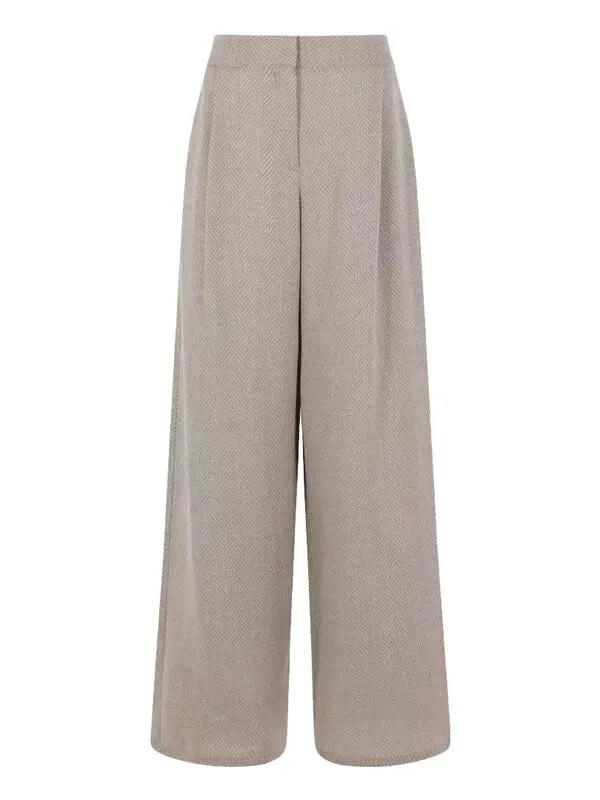 Dusan Herringbone Wide Leg Trousers - Neutrals