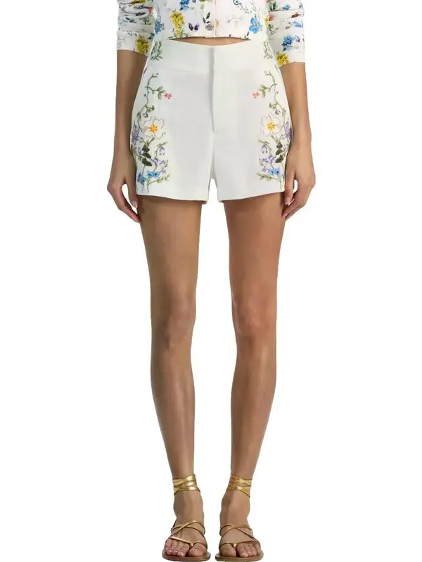 Alice + Olivia Cady Floral-embroidered Shorts - White