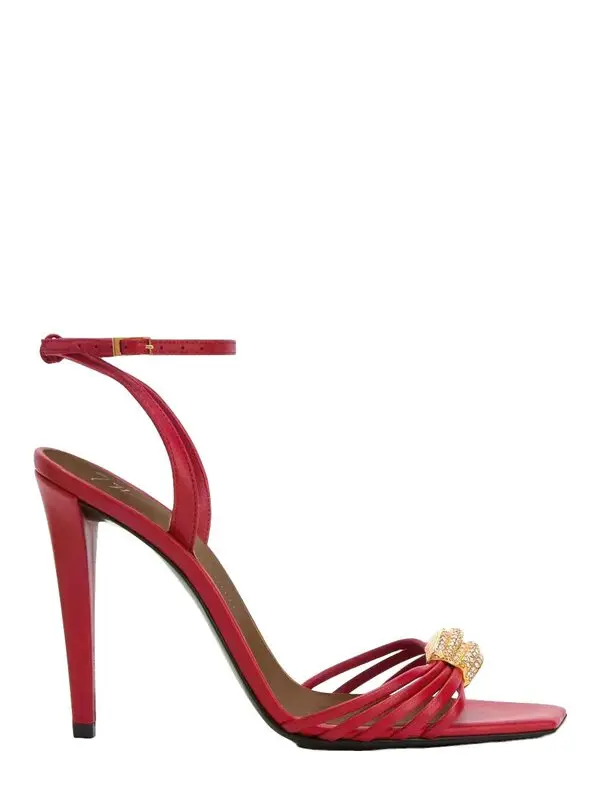 GIUSEPPE ZANOTTI Orchid Crystal Brooch Sandals - Red