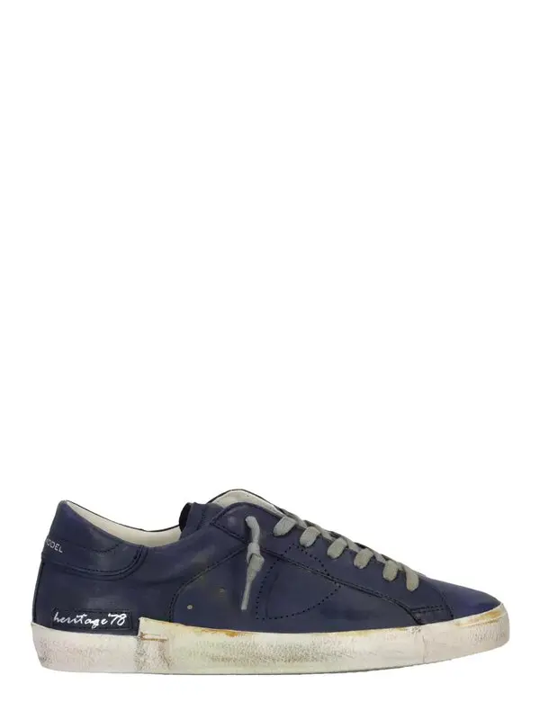 Philippe Model Prsx Distressed Leather Low-top Sneakers - Blue