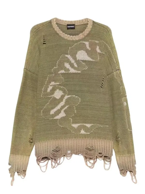 MADFRENZY Cortex Grunge Distressed Sweater - Green
