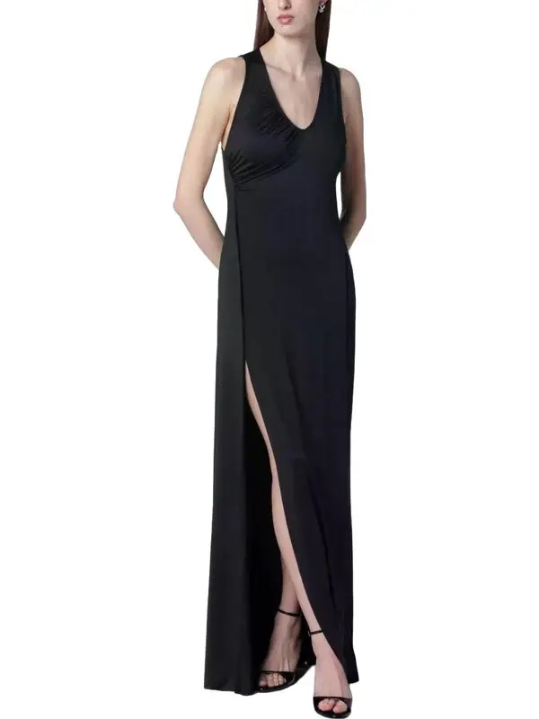 Victoria Beckham Gathered Slit-detail Scoop-neck Dress - Black