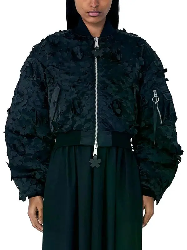 Cecilie Bahnsen Floral-appliqué Ma-1 Bomber Jacket - Black
