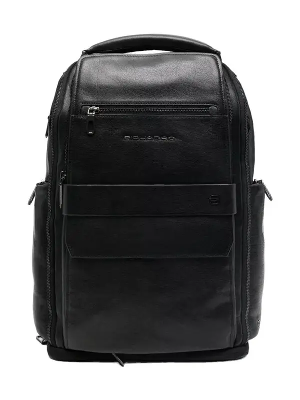 PIQUADRO Zip-up Leather Backpack - Black