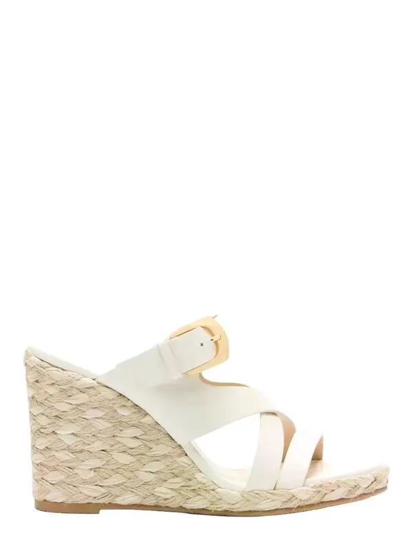 STUART WEITZMAN Buckled Espadrille Wedge Sandals - White