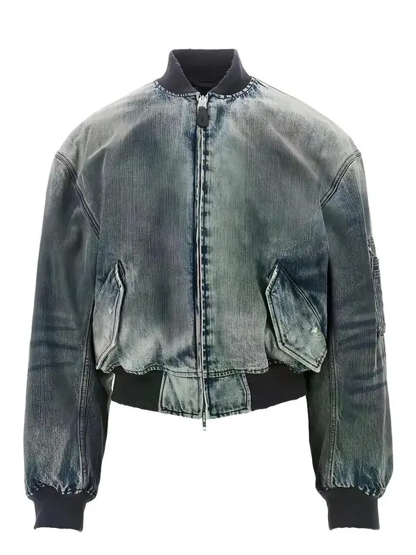 Balenciaga Faded-effect Denim Bomber Jacket - Blue
