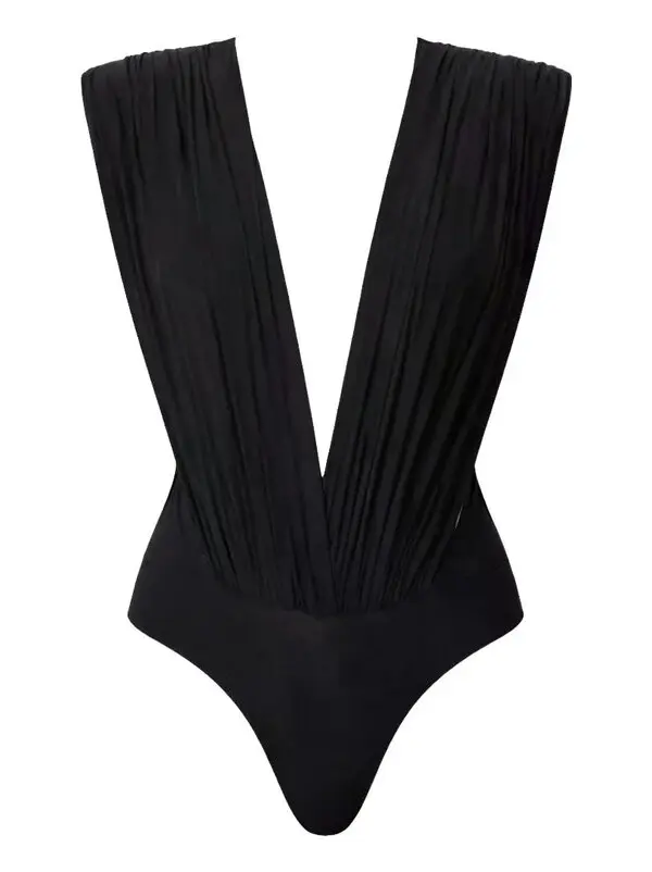 AMAZUIN Pleated V-neck Body - Black