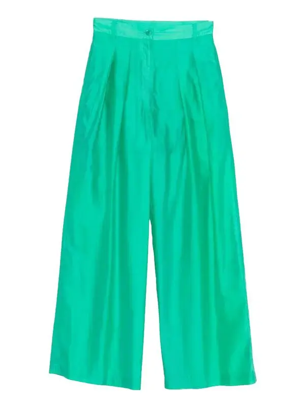 SOLOTRE Pleated Wide Leg Trousers - Green