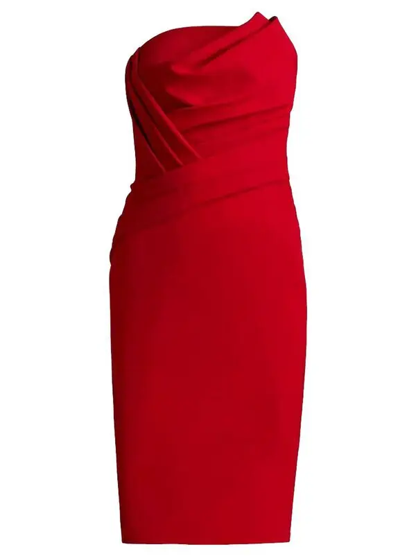 Tadashi Shoji Pique Draped Strapless Midi Dress - Red
