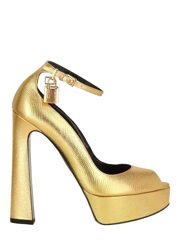 TOM FORD Padlock Peep-toe Platform Pumps - Gold