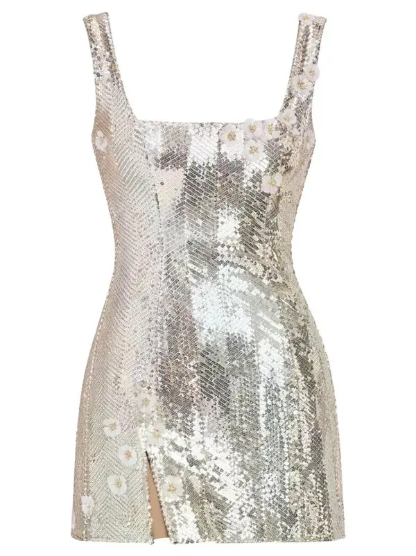 Galia Lahav Floral Embellished Mini Dress - Gold