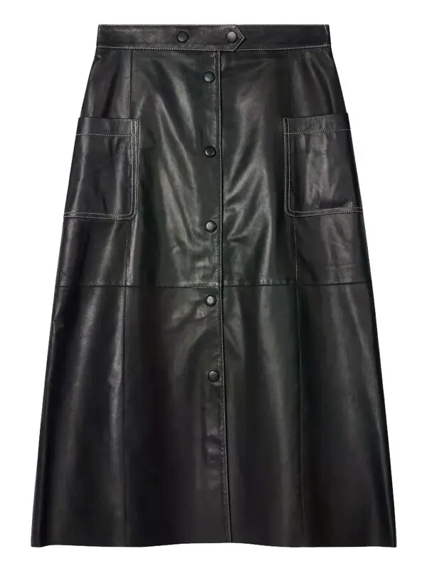Paul Smith Buttoned Leather Midi Skirt - Black