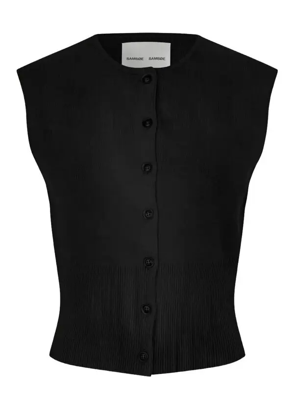 SAMSOE SAMSOE Buttoned Crew-neck Waistcoat - Black