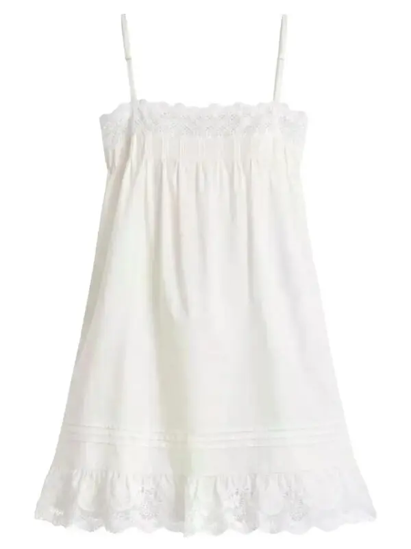 Saint Laurent Lace Trim Mini Dress - White