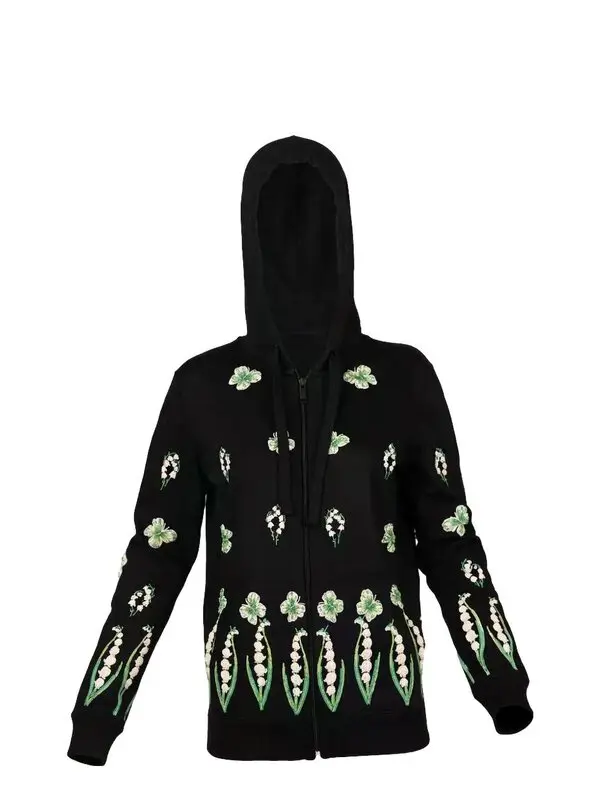 Valentino Garavani Floral-appliqué Zip-up Hoodie - Black