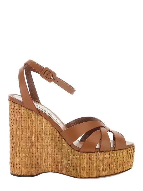 AQUAZZURA Copacabana Woven Wedge-heel Sandals - Brown