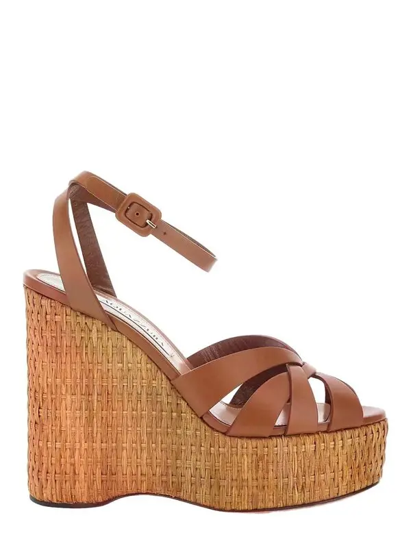 AQUAZZURA Copacabana Woven Wedge-heel Sandals - Brown