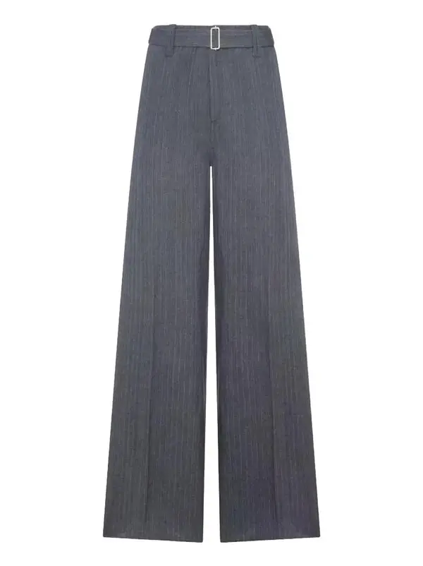 LARDINI Pinstripe Belt Trousers - Grey