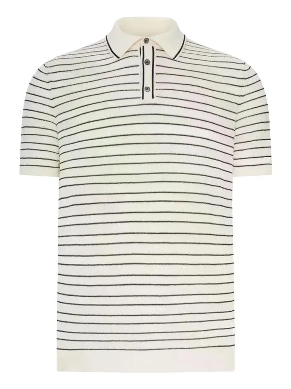 ROBERTO COLLINA Striped Knitted Polo Shirt - Neutrals