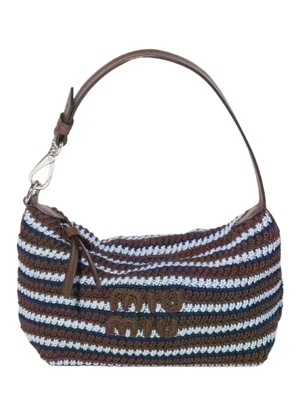 Miu Miu Crochet Striped Pouch - Brown