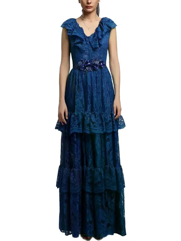 MIAU BY CLARA ROTESCU Latsmi Ruffled Tiered Maxi Dress - Blue