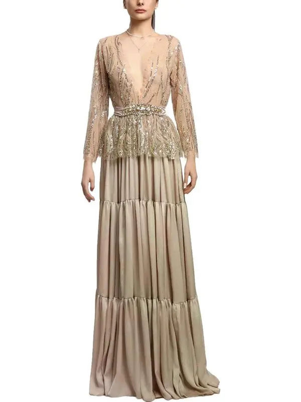 MIAU BY CLARA ROTESCU Amman Crystal-embellished Maxi Dress - Neutrals