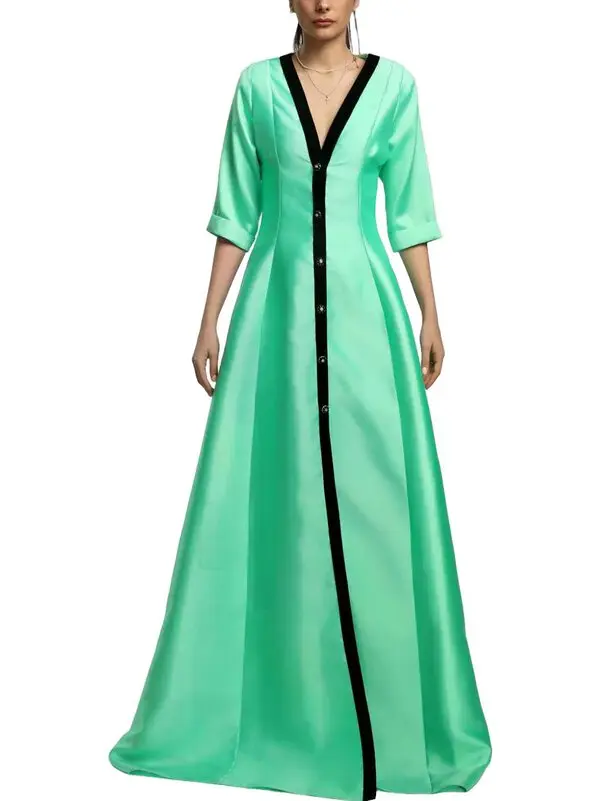 MIAU BY CLARA ROTESCU Bilbao V-neck Buttoned Maxi Dress - Green