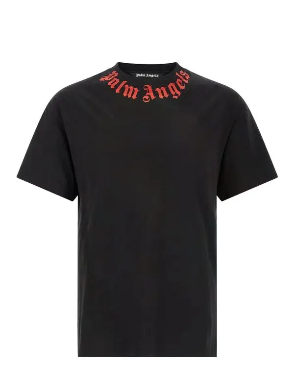 Palm Angels Logo Neck Cotton T-shirt - Black
