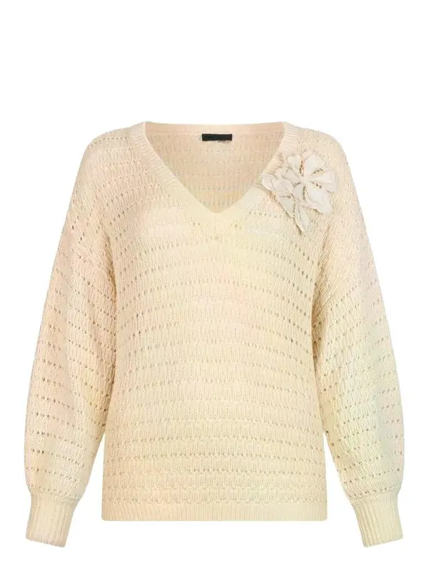 Liu Jo V-neck Cotton Sweater - Neutrals