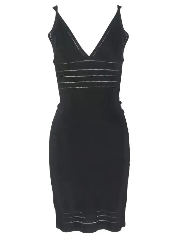 Herve Leger V-neck Bandage Midi Dress - Black