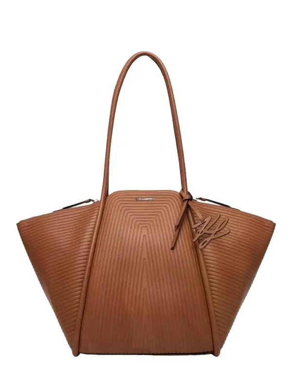 Karl Lagerfeld Top Handle Ridged Shoulder Bag - Brown