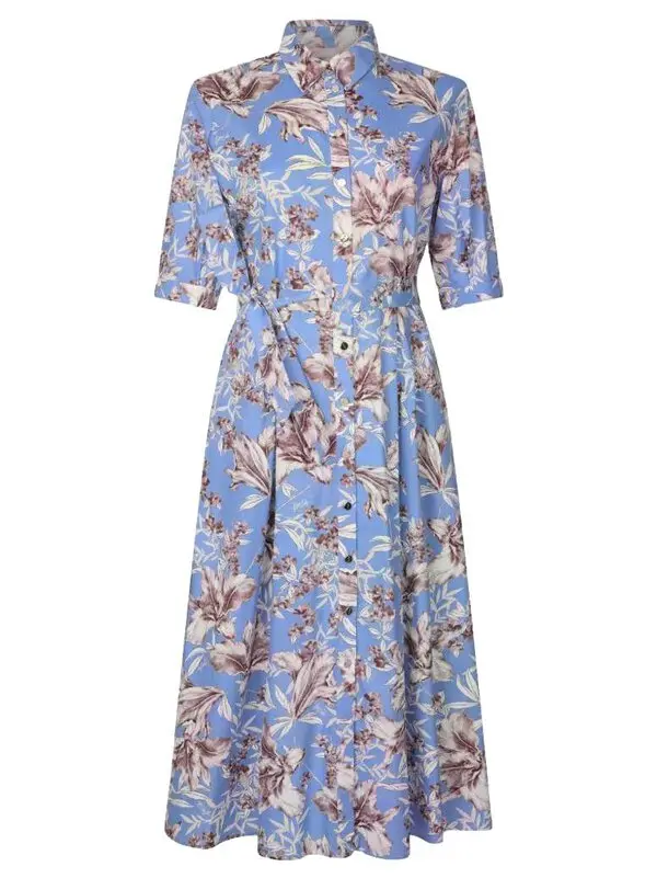 Liu Jo Floral Belted Midi Shirt Dress - Blue