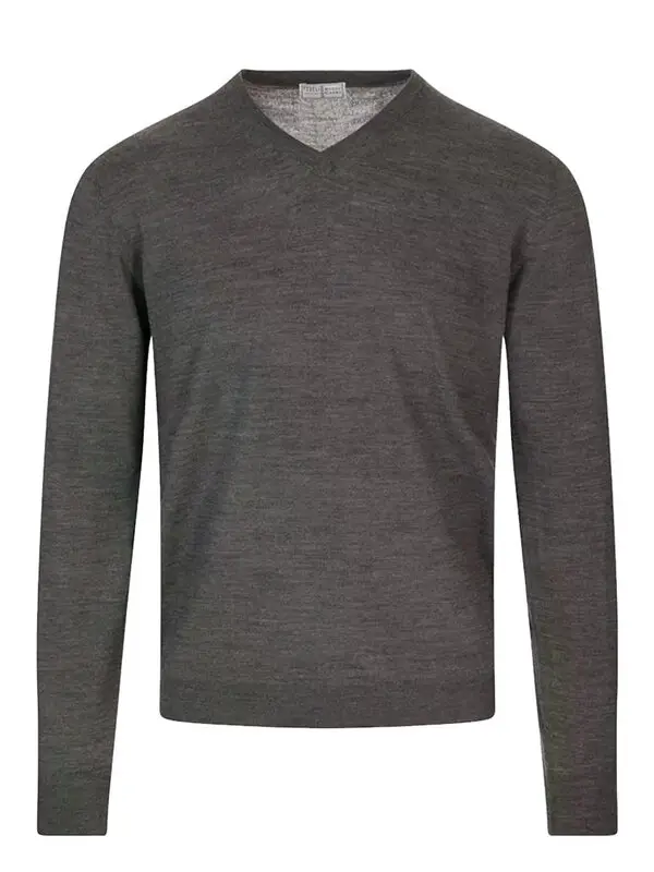 Fedeli V-neck Wool Sweater - Grey