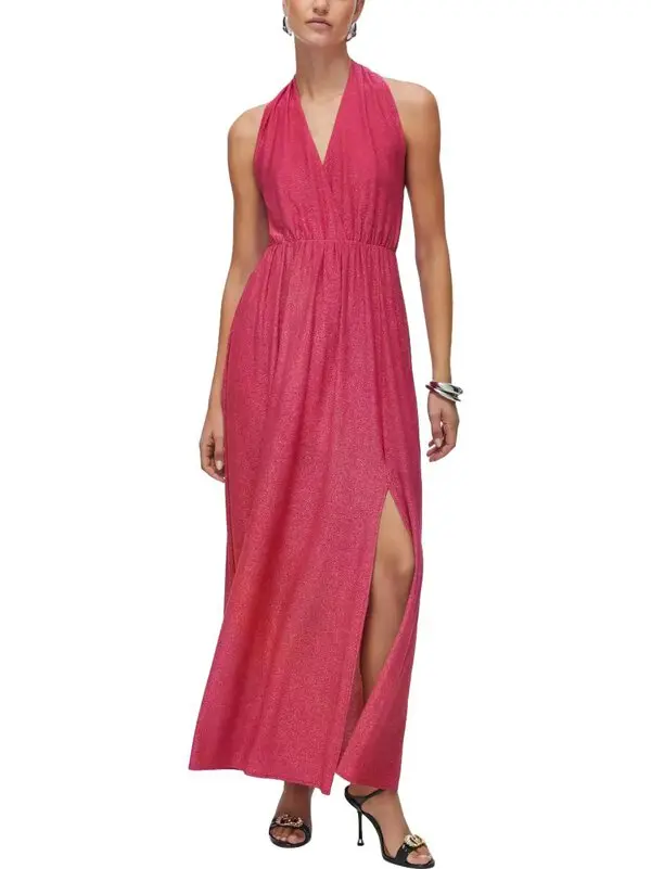 Liu Jo Lurex V-neck Maxi Dress - Pink
