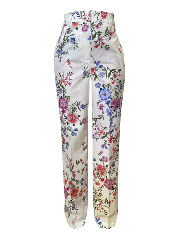 Liu Jo Floral-print Cotton Trousers - White