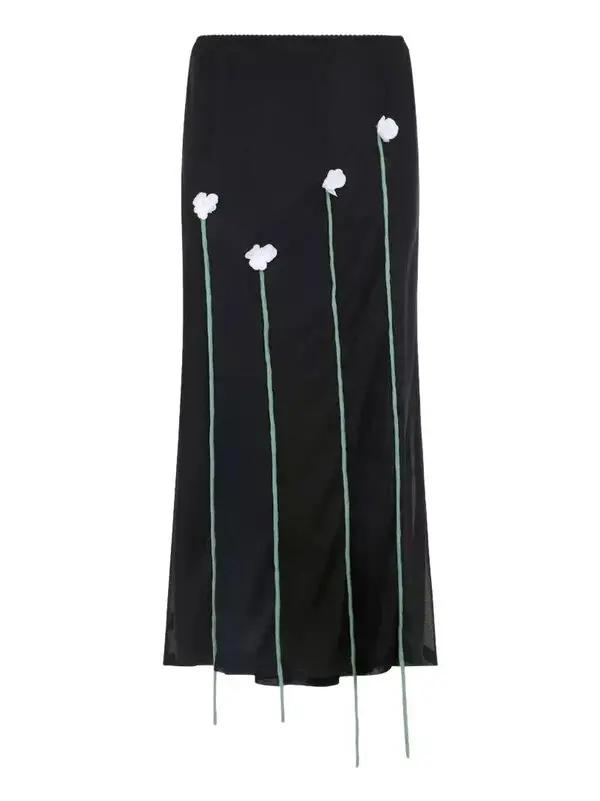 Moschino Floral-embellished Midi Skirt - Black