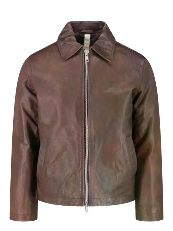 SUNFLOWER Leather Zip Jacket - Brown