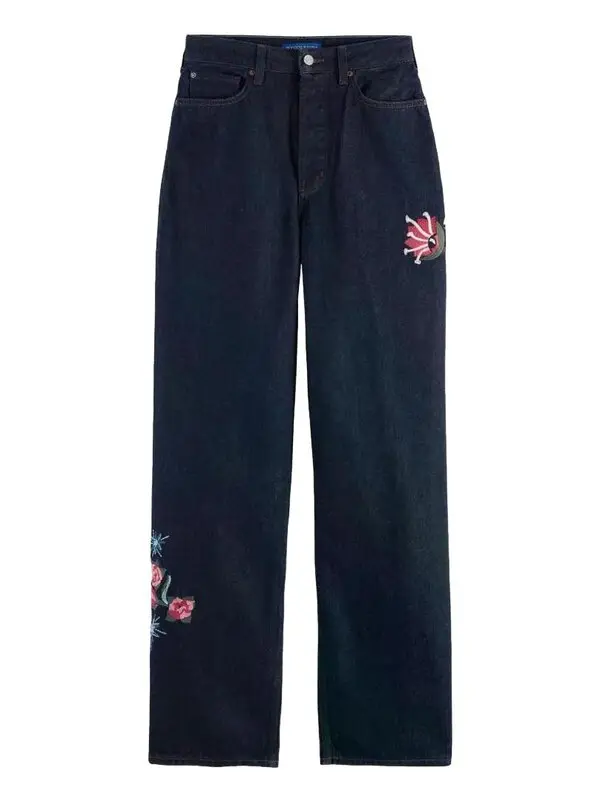 Scotch & Soda Floral-embroidered Jeans - Blue